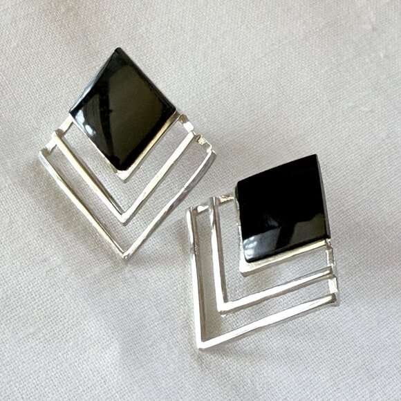 Vintage | Jewelry | Vintage 925 Sterling Silver Black Agate Geometric ...